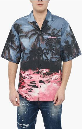 Dsquared2 SUNRISE BOWLING Shirt with All Over Graphic Print size 54