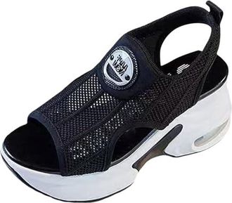 Generic Sandales compensées pour femme - Talon compensé - Bout ouvert - Hauteur croissante - Style coréen - Chaussures décontractées, Noir, 40 EU