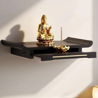 Generic Buddha-Altar, chinesischer Schrein-Altartisch, h&ouml;lzerner Buddha-Nischenaltarschrank, wandmontierte Meditationstische mit Ablage, Kleiner Opfertisch f&uuml;