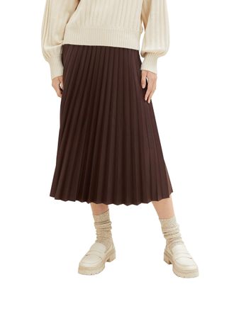 Tom Tailor Damen Plissee Midi-Rock aus Fake-Leder, Brushwood Brown, 46