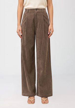 Eleh Pantalon large en velours taille haute &agrave; pinces