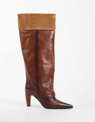 Bronx Low-Jadey kniehohe Stiefel mit Absatz in Cognac-Braun