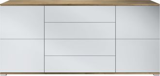 Vladon Sideboard Rova V2, Kommode mit 4 Türen und 4 Schubladen, Eiche Evoke/Weiß matt (166,5 x 75,5 x 35)