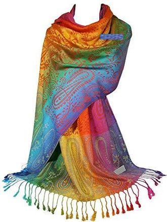 GFM Écharpe style pashmina Toucher Soyeux Arc-en-ciel (Pais-03-LL-Rouge)
