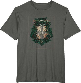 Harry Potter Hogwarts Green and Gold Floral Crest T-Shirt