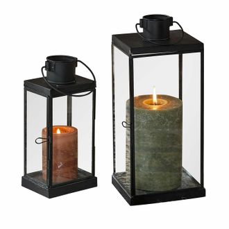 Loberon Laterne 2er Set Haruna, Zwei Größen, Stimmungsvolle Beleuchtung, Antik-Finish, Kreativ zu Dekorieren, für Innen & Außen, Wohn-Accessoires, Eisen, Glas