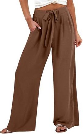 Generic Pantalon en lin pour femme - Taille &eacute;lastique - Pantalon ample d&eacute;contract&eacute; en coton doux - Pantalon de d&eacute;tente l&eacute;ger - Pantalon dext&eacute;rieur quotidien -