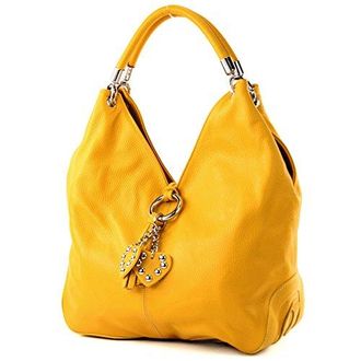 modamoda.de 330 Sac &agrave; bandouli&egrave;re en cuir nappa et daim pour femme Fabriqu&eacute; &agrave; la main en Italie, jaune soleil, L
