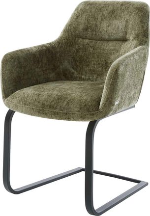 DELIFE Schwingstuhl Pejo-Flex Freischwinger flach Schwarz Chenille Olive Taschenfederkern