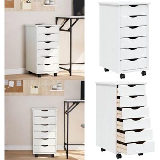 vidaXL Rollschrank mit Schubladen moss Wei&szlig; Massivholz Kiefer - Schreibtisch Organizer - B&uuml;ro M&ouml;bel - Regalsystem - Sideboard - Nachtkommode - Home & Living