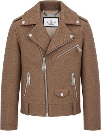 Philipp Plein Gewebte Leder Bikerjacke - - Jackets - Herren - Braun - L