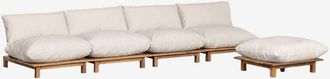 Sklum 4-teiliges modulares Liegesofa mit Ottomane aus Akazienholz Brina Creme-Beige - Sklum