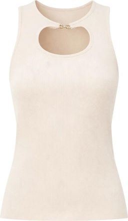 Twinset Femme, Tops, Blanc, Taille: 40 FR Haut sans manches c&ocirc;tel&eacute; avec d&eacute;coupe
