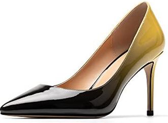 elashe Escarpins Bicolore Femme, 8.5 cm Talon Aiguille Bout Pointu, Classiques à Enfiler Pumps Soirée JauneNoirEU39