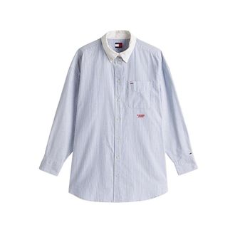 Tommy Jeans Oversized Contrast Stripe Shirt - Femme - Blouses et Chemises - Bleu - Taille: 38 FR