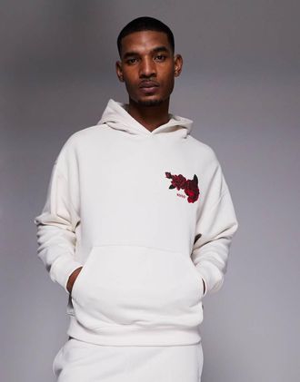 HUGO BOSS HUGO Red - Sweat &agrave; capuche oversize &agrave; logo imprim&eacute; - Blanc