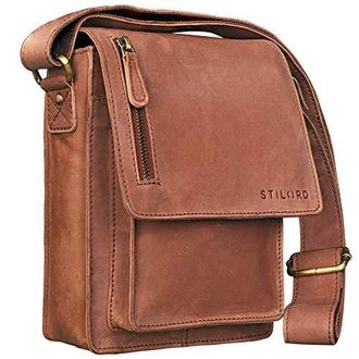 STILORD petite sac a bandouliere/Unisex/Besace/Messenger Bag/porté lanière cuir de buffle cuir véritable marron