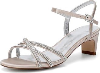 Generic Chaussures De Mariage Peep Toe Talons Bas Chaussures De Mariée À Talons Hauts pour Femme Eté Kitten Heels Soirée Chaussures 4Cm,Champagne,40 EU