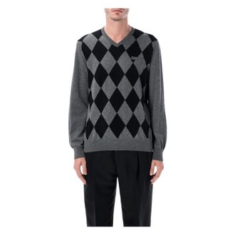 Ferragamo Argyle V-Neck Pullover - - Knitwear - Herren - Schwarzk - XL