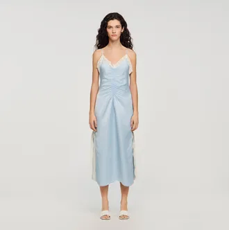 Sandro Robe longue satin&eacute;e &agrave; bretelles