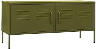 vidaXL Meuble TV Armoire Basse Centre de Divertissement Meuble Stéréo Salon Salle de Séjour Maison Intérieur Vert Olive 105x35x50 cm Acier