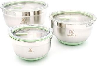 Laguiole Set 3 Edelstahlschüsseln 16/20/24cm mit hermetischem Deckel in der Farbe grün