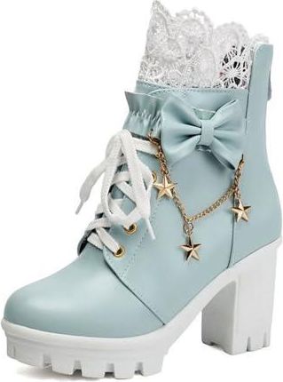 Generic Bottines de combat &agrave; plateforme et bout rond pour femme avec fermeture &eacute;clair &agrave; larri&egrave;re, bleu, 38.5 EU