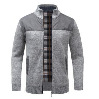 AlltheMen Herren Strickjacke mit Rei&szlig;verschluss Cardigan Stehkragen Pullover Business Casual Sweater Zip Hellgrau XXL