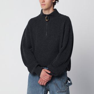 J.W.Anderson Dunkelgrauer Pullover mit Half-Zip aus Wollmischung
