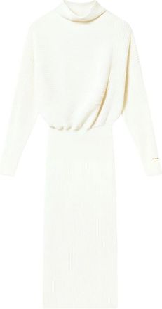 Twinset Femme, Robes, Blanc, Taille: 40 FR Robe Midi en Maille C&ocirc;tel&eacute;e Off White