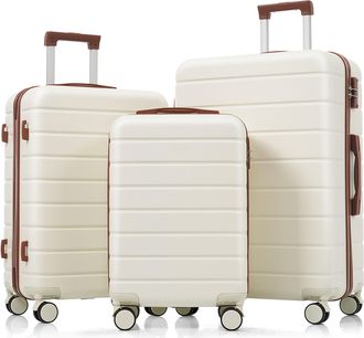 Merax 3-teiliges Hartschalen-Kofferset mit Rollkoffer, 20/24/28 Zoll, cremefarben