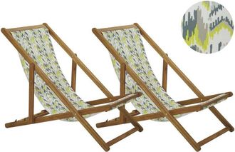 Beliani Beliani - Lot de 2 Transats en Bois dAcacia Clair et Polyester Jaune et Gris Anzio