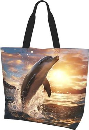 Generic Dauphin Sautant Dans La Mer Sac Fourre-Tout L&eacute;ger Tote Bag Grand Sac &Agrave; Bandouli&egrave;re Pour Gym Universit&eacute; Quotidienne