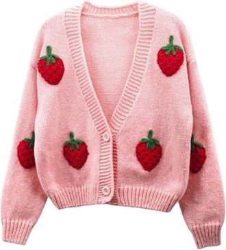 Generic 2026 Vestes en tricot pour femme et fille - Surdimensionn&eacute;es &agrave; manches longues - Broderie - Haut pour nouveau-n&eacute; - V&ecirc;tements dautomne et dhiver, rose,