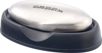 Pearl Edelstahlseife: Geruchs-neutralisierende, gebürstete Edelstahl-Seife, mit Ablage (Stahlseife, Küchenartikel, Metallseife gegen)