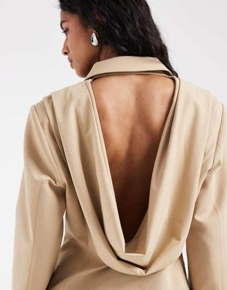 Asos Blazer in Steinbeige mit Wasserfallausschnitt hinten-Neutral