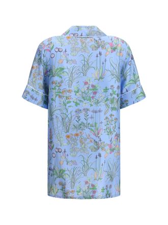 Gucci Womens Printed Silk Twill Shirt Azure-Ivory-Mc Azure/ivory/mc