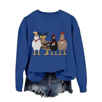Generic Pull Moche de Noel Femme des Pulls de Noël Sweatshirt a Manches Longues Et Col Rond Imprimé Animaux de La Ferme pour Femme Motif Poulet de Noël Amusan