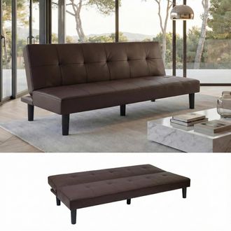 Mendler 3er-Sofa HWC-G11, Couch Schlafsofa G&auml;stebett Bettsofa Klappsofa, Schlaffunktion 195cm - Kunstleder, braun
