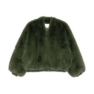 Frankie Shop Veste Bomber en Fausse Fourrure - Femme - Vestes - Vert - Taille: 40 FR