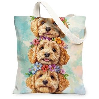 Generic Sac fourre-tout en toile motif chien griffonn&eacute; dor&eacute; pour le shopping, 33 x 38 cm, sac &agrave; bandouli&egrave;re r&eacute;utilisable pour femme, peinture danimaux domesti