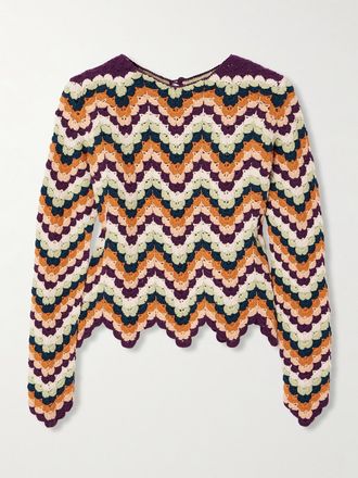 Escvdo Haut En Coton Biologique Crocheté À Rayures Et À Festons Safi Pesca - Marron