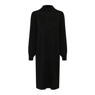 Kaffe Schwarzes Tiefes Strickkleid mit Seitenschlitz - - Dresses - Damen - Schwarzk - M