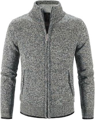 Generic Cardigan en tricot &eacute;pais pour homme avec col &agrave; revers et fermeture &eacute;clair int&eacute;grale - Pull chaud - Couleur unie - Polaire dhiver doubl&eacute;e - Pull &eacute;pais 