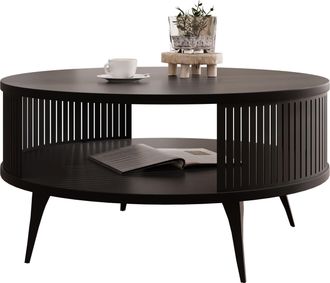 Mirjan24 Couchtisch mit Ablage Rajkon, Runde Form, Metallbeine, Kaffeetisch, Wohnzimmertische, Beistelltisch, Sofatisch, Teetisch (Schwarz Molet, Schwarz)