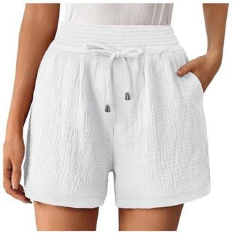 Generic Short Lin Coton Femme &eacute;t&eacute; Chic Large Fluide Pas Cher Shorts Habill&eacute; Femme Grande Taille &eacute;lastique avec Poches Confortable Ample Mode 2024 Casual Sport