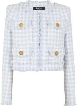 Balmain Veste en tweed &agrave; carreaux - Femme - Vestes - Bleu - Taille: 44 FR