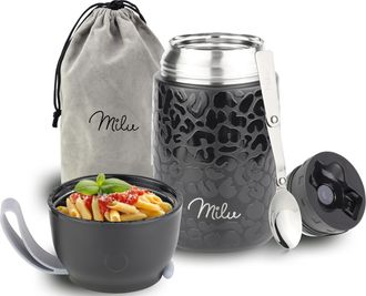 Milu Thermobehälter 650 ml | Edelstahl Warmhaltebehälter | Essensbehälter | Speisegefäß Babynahrung | Essen warmhalten Behälter | Thermo Lunchbox | Müsli t