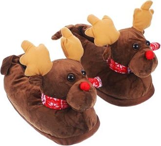 Beaupretty Pantoufles de No&euml;l en Peluche pour Couple Taille M Couleur Caf&eacute; Chaudes et Antid&eacute;rapantes en Tissu Doux dInt&eacute;rieur Maison en Hiver