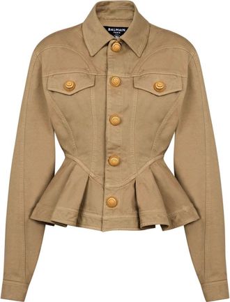 Balmain Femme, Vestes, Beige, Taille: 36 FR Veste &agrave; volants en toile de coton